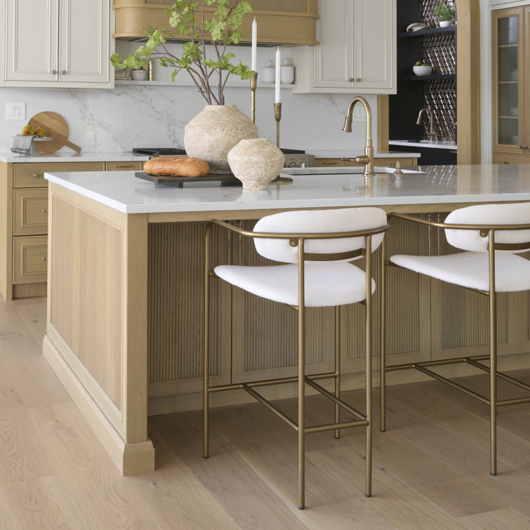 Belarus Fabric Seat Stool Seat Color Cream Finish Antiqued Gold Seat Height Counter Stool 26.5 Seat Height